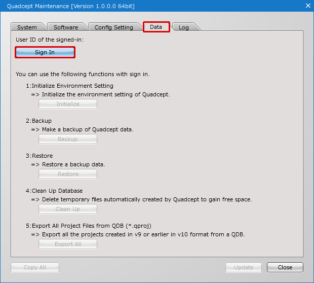 Quadcept Maintenance - Data Management